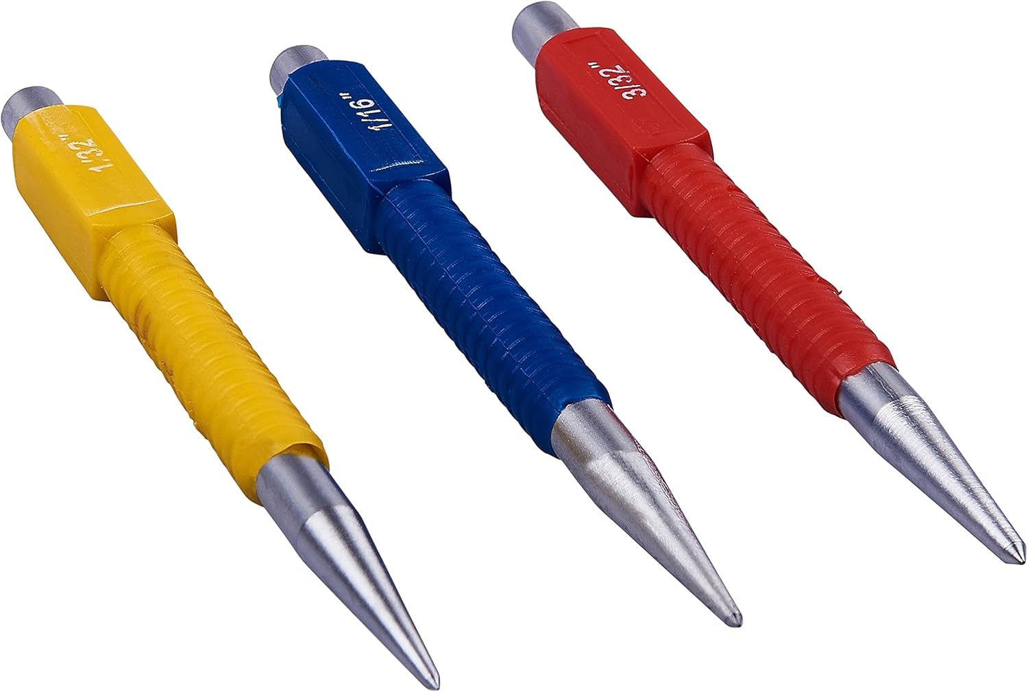 3-Piece Centre Punch Set, Colour-Coded in Red, Blue, Yellow with Metal ...